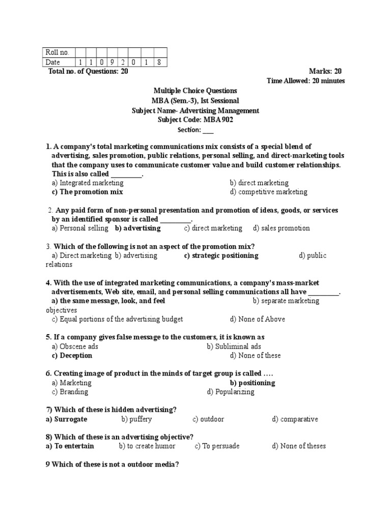 MCQ Am | PDF | Advertising | Direct Marketing