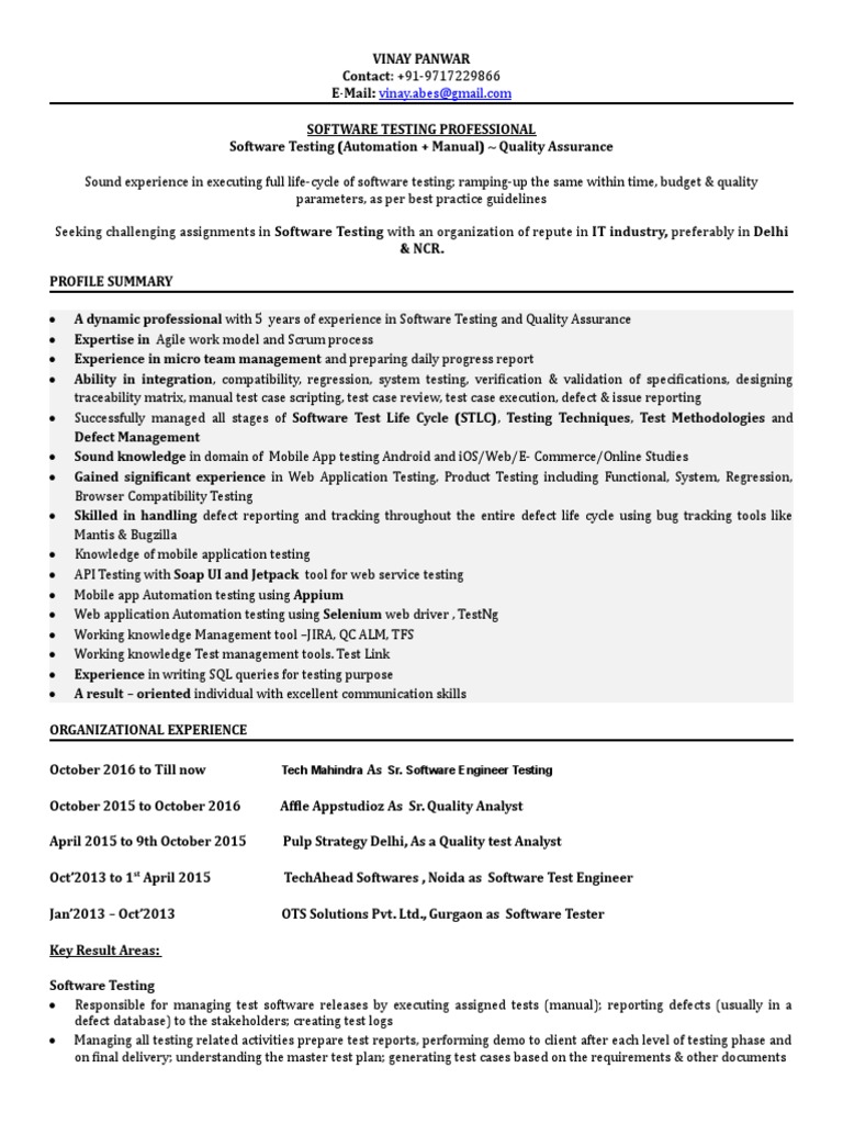 Vinay Panwar Testing Resume | Download Free PDF | Mobile App | Software ...