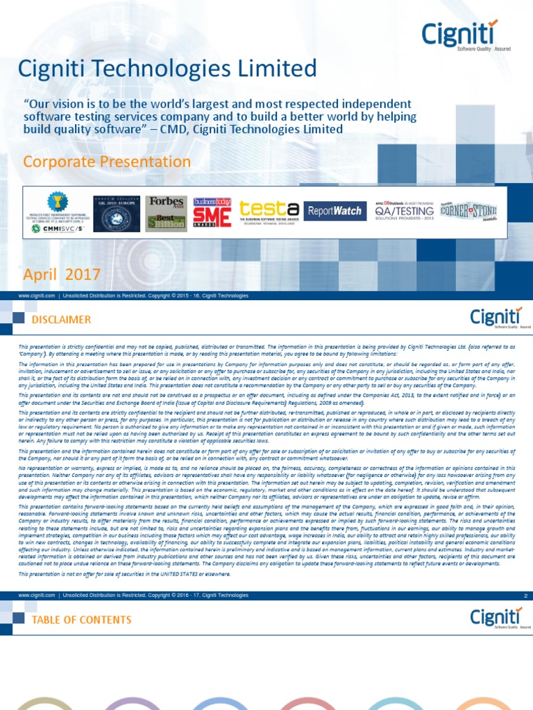 Cigniti Corporate Presentation Apr 2017 V1 | PDF | Software Testing ...