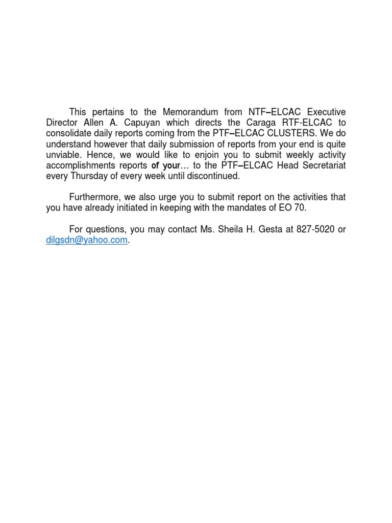 This Pertains To The Memorandum From NTF | PDF