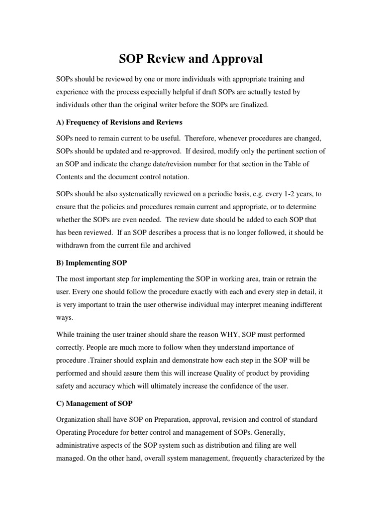 SOP Review and Approval | PDF | Food And Drug Administration | Business