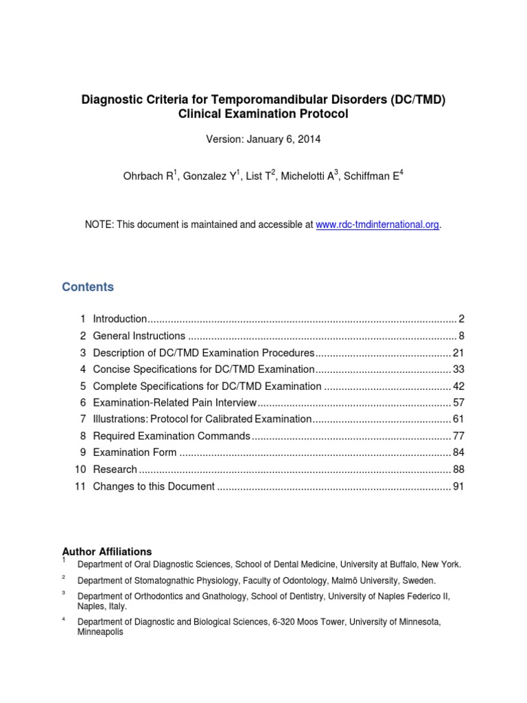 DC-TMD Protocol - 2014 - 01 - 06 | PDF | Physical Examination | Medical ...