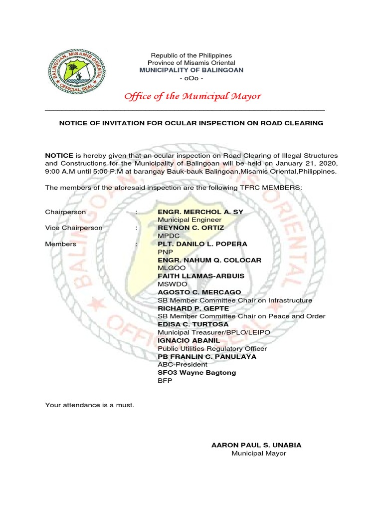 Notice of Invitation For Ocular Inspection | PDF