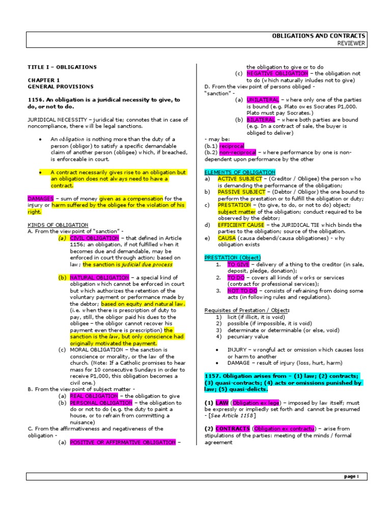 OBLICON | PDF | Law Of Obligations | Negligence