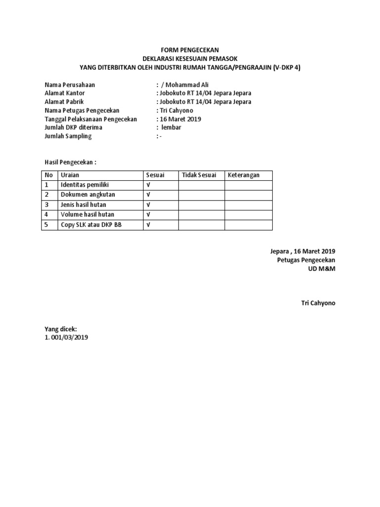 Form Pengecekan DKP | PDF