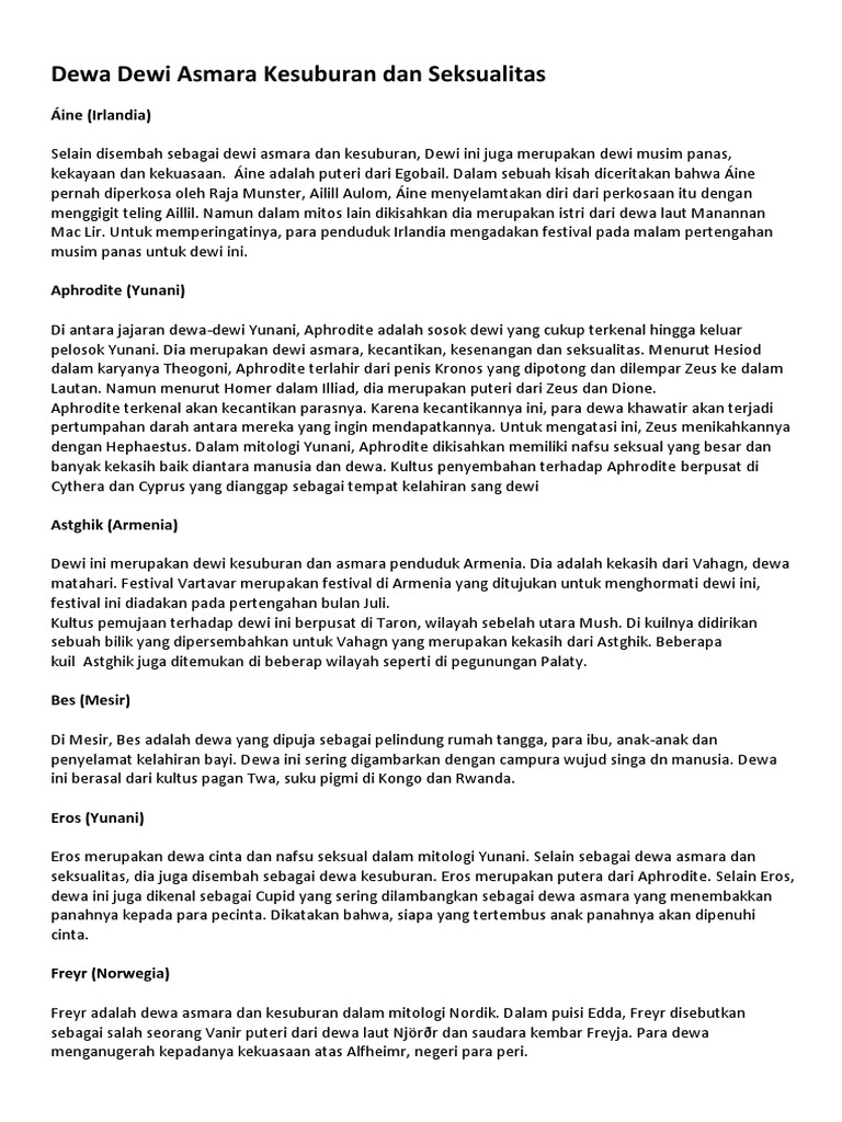 Dewa Dewi Asmara Kesuburan Dan Seksualitas | PDF