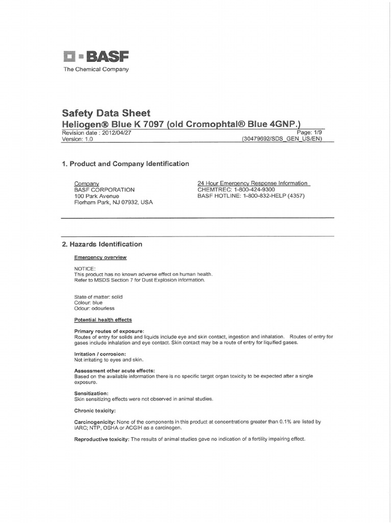 MSDS - Blue Pigment - Basf | PDF