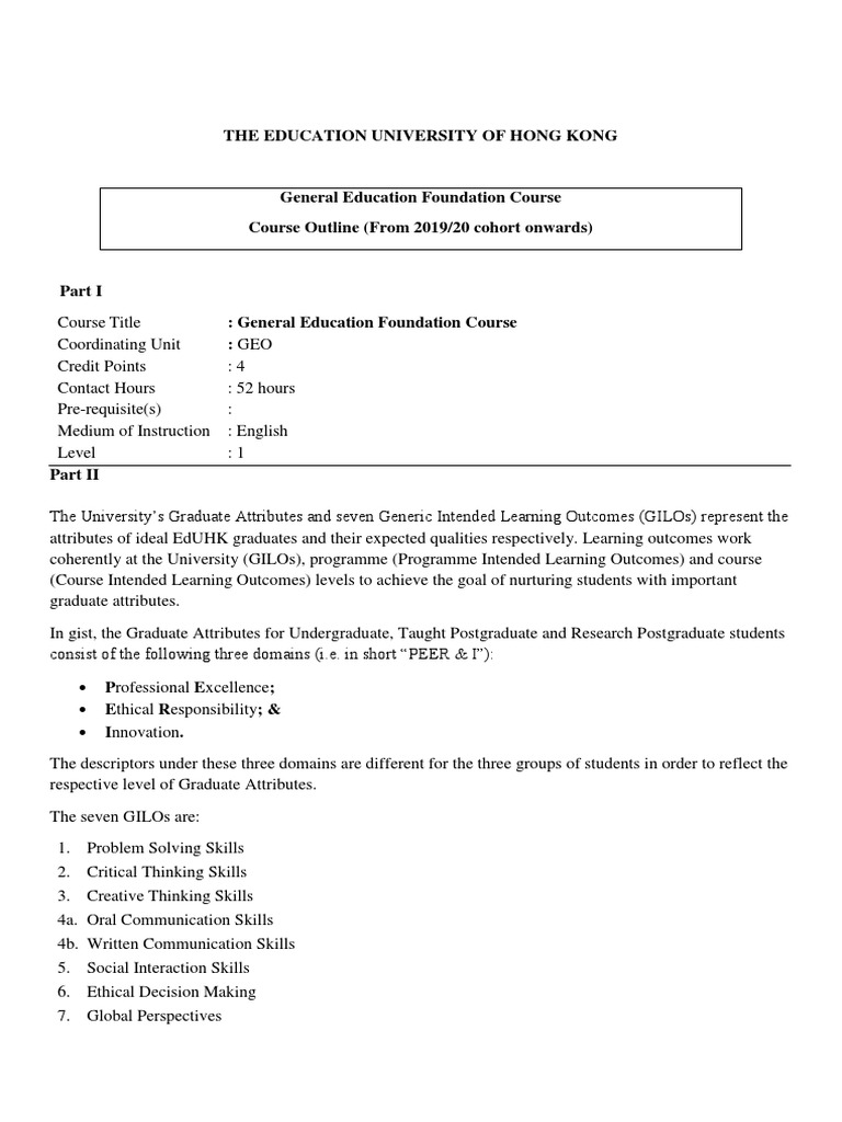 EdUHK General Education Course Outline | PDF | Curriculum ...