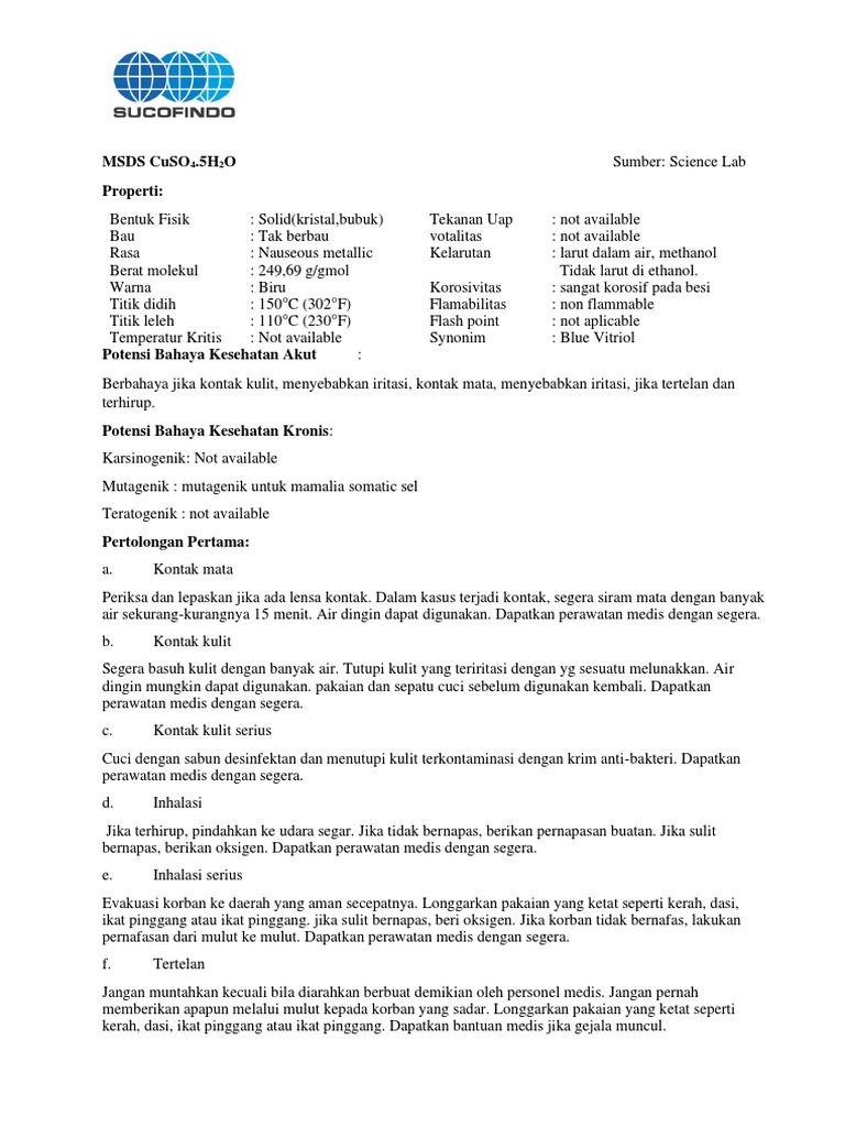 Msds Cuso4 5h2o | PDF