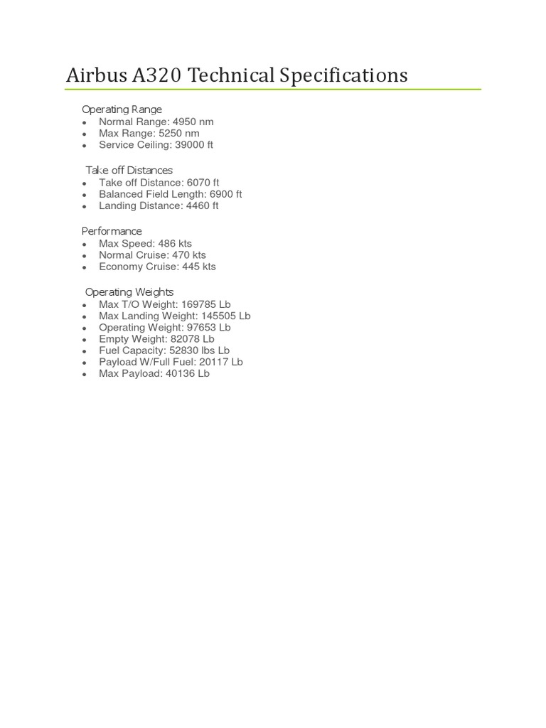 Airbus A320 Technical Specifications | PDF