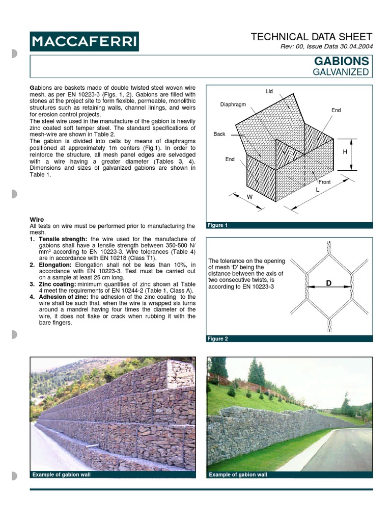 Data Sheet Gabion Galv | PDF | Engineering Tolerance | Galvanization