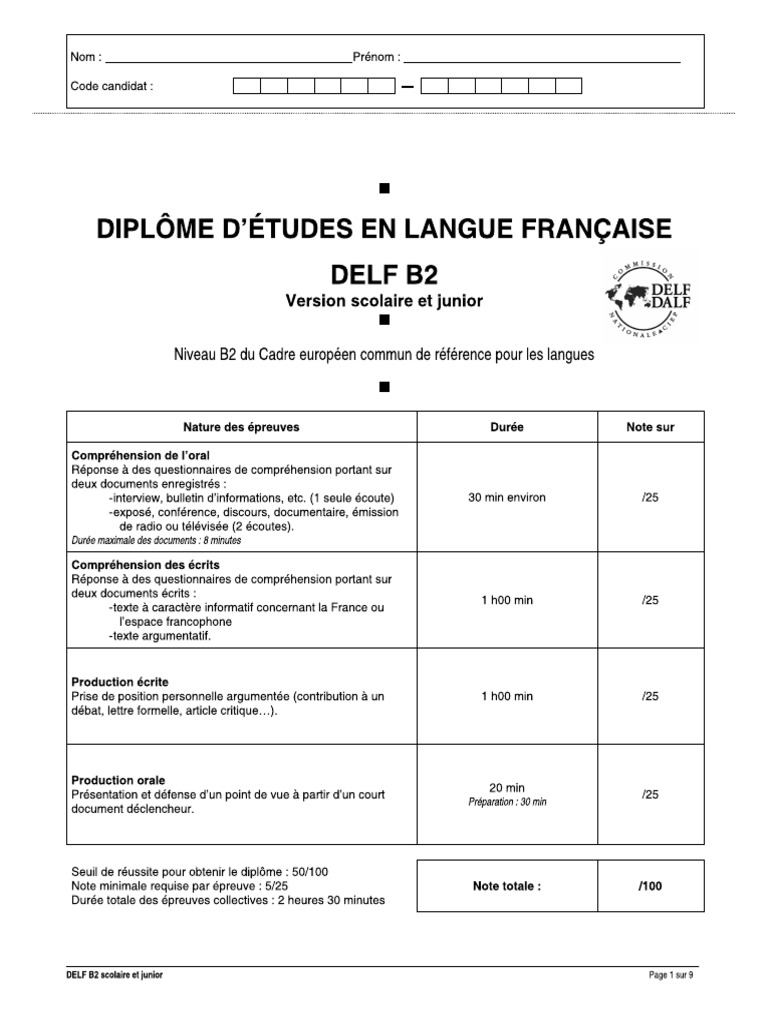 DELF B2 JR. Sample Paper 1 | PDF