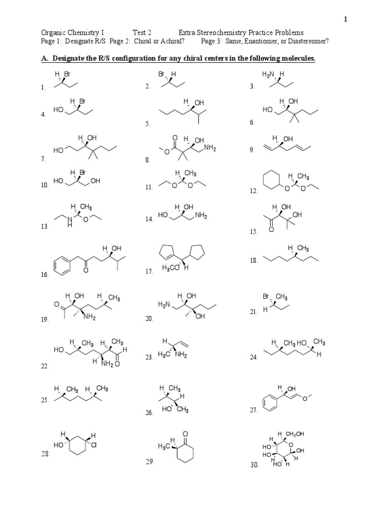 Stereochemistry Practice Problems | PDF | Chirality (Chemistry ...