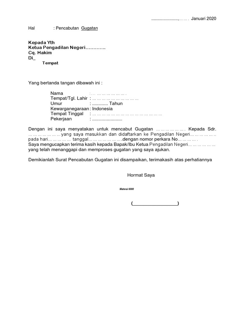 Surat Pencabutan Gugatan | PDF