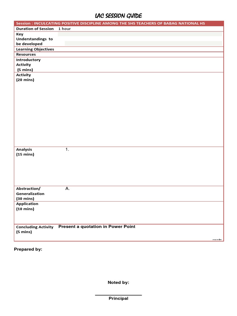 LAC SESSION GUIDE Template | PDF