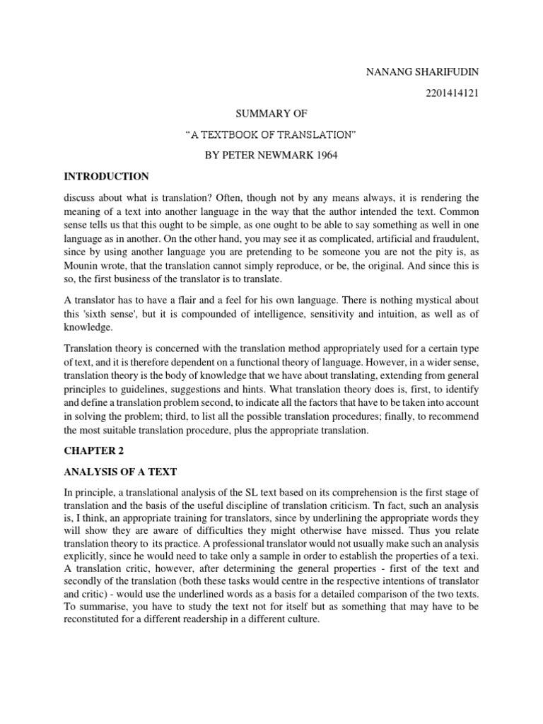 A Textbook of Translation - Peter Newmark 1964 - SUMMARY | PDF | Translations | Word