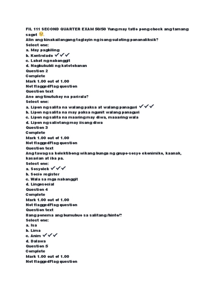 Fil 111 2ND Quarter Exam | PDF