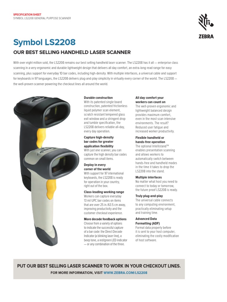 ls2208 Spec Sheet New en Us PDF | PDF | Barcode | Point Of Sale