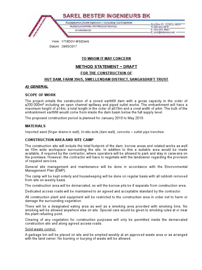 App 9.3 Method Statement Dam | PDF | Dam | Erosion