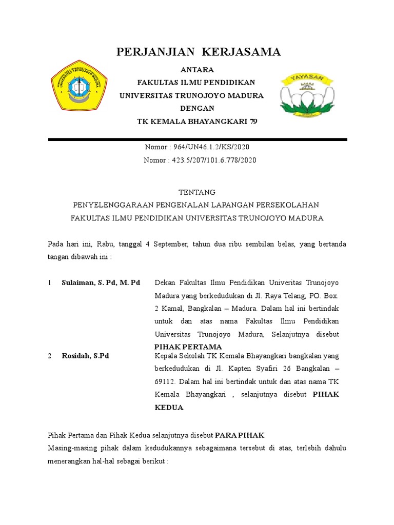 Contoh Surat MOU Antara Kampus Dan Sekolaj | PDF