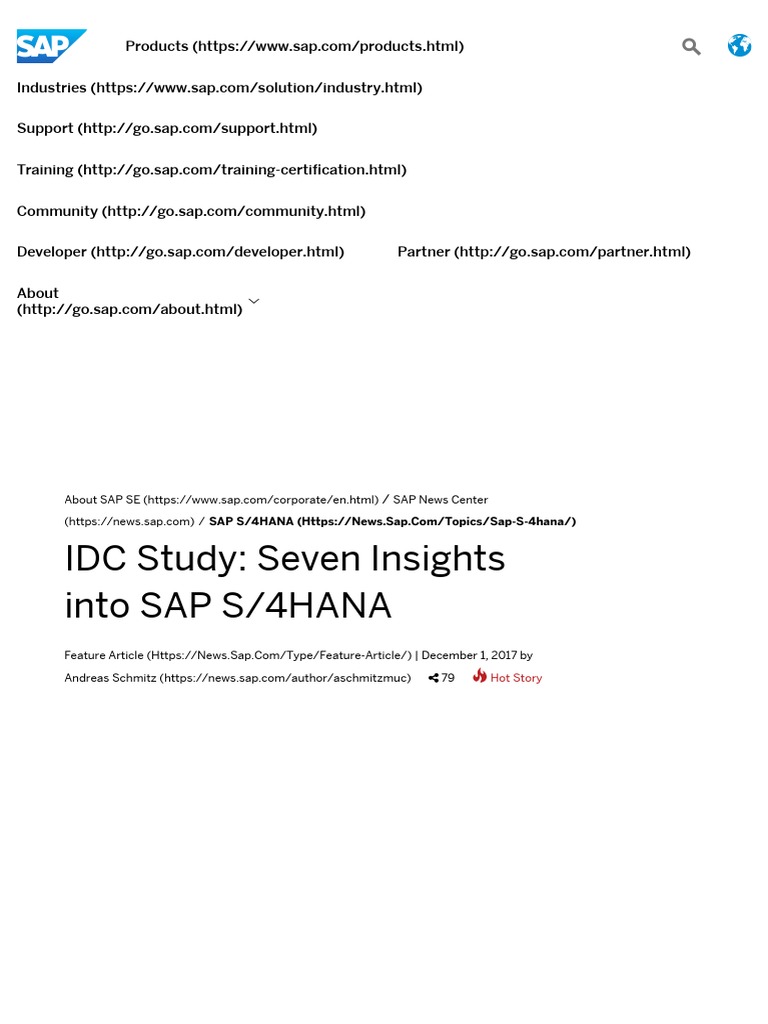 IDC Study On SAP S4HANA Insights | PDF | Sap Se | Enterprise Resource ...
