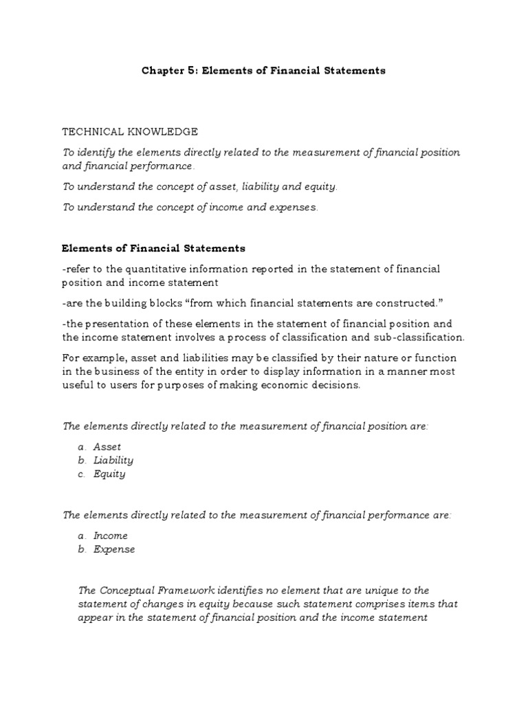 Chapter 5 Elements of Financial Statement | PDF | Financial Statement ...