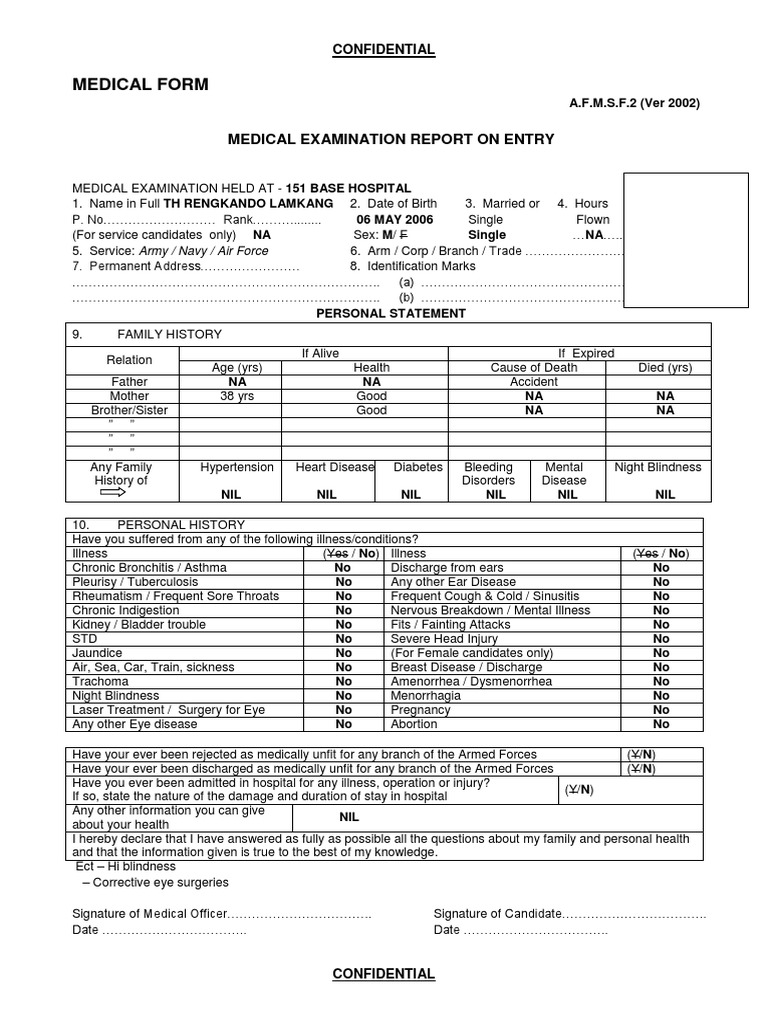 Medical Form | PDF | Ear | Physical Examination