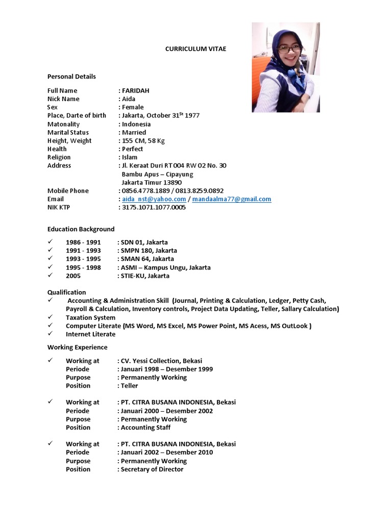 Curriculum Vitae Aida | PDF | Invoice | Receipt