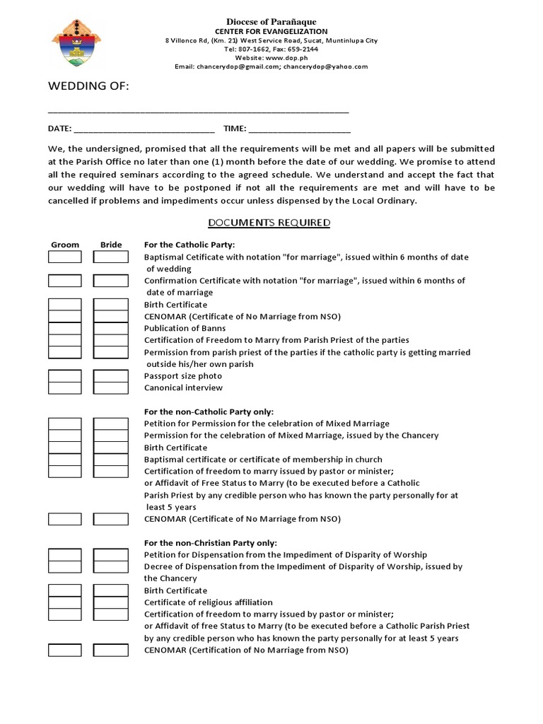 Reservation Form For Wedding in The Parish New PDF | PDF | Civil ...