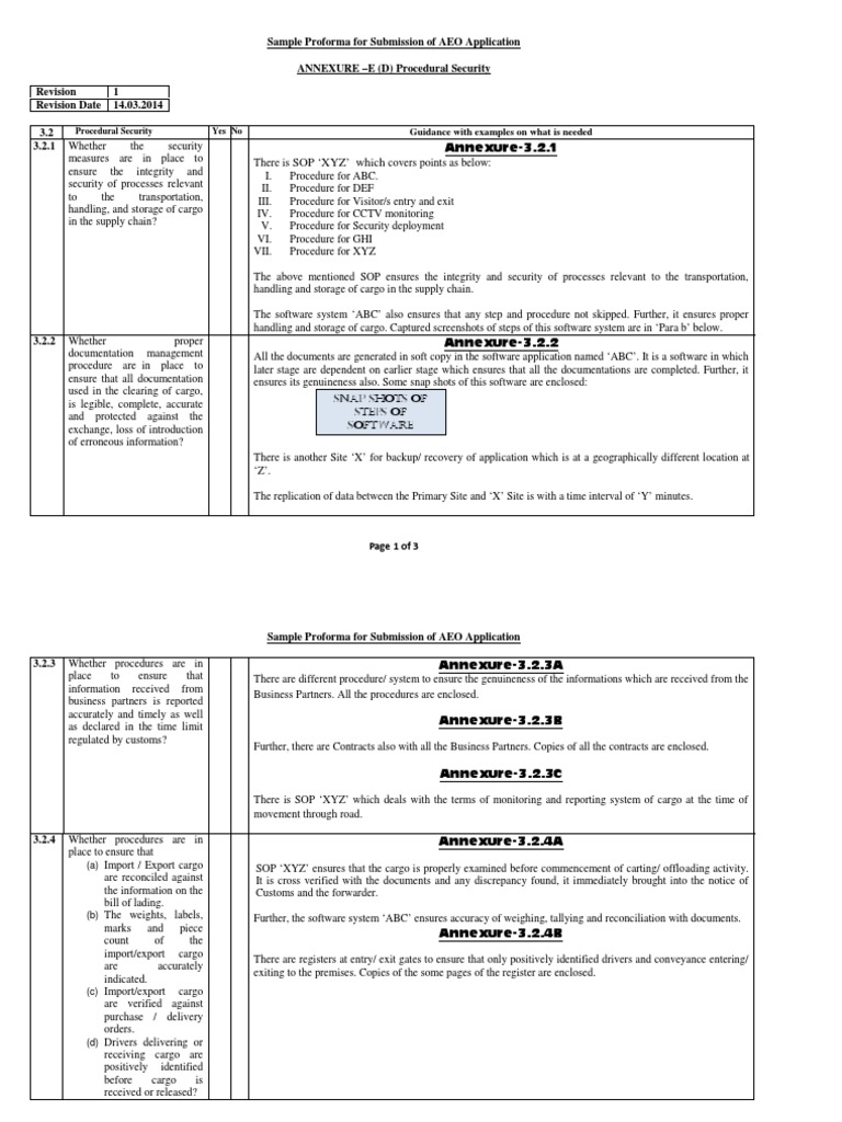 Procedural Security-Aeo Check List | PDF | Customs | Cargo