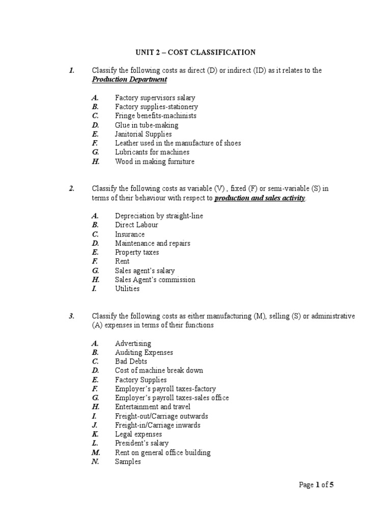 Unit 2 Tutorial Sheet | PDF | Cost | Salary