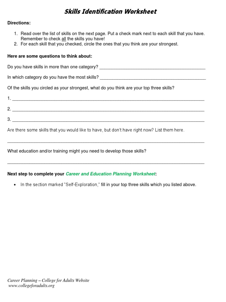 Worksheet - Skills Identification | PDF | Cognitive Science | Learning