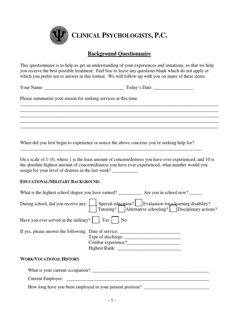 Backgroundquestionnaire | PDF | Psychiatry | Dose (Biochemistry)