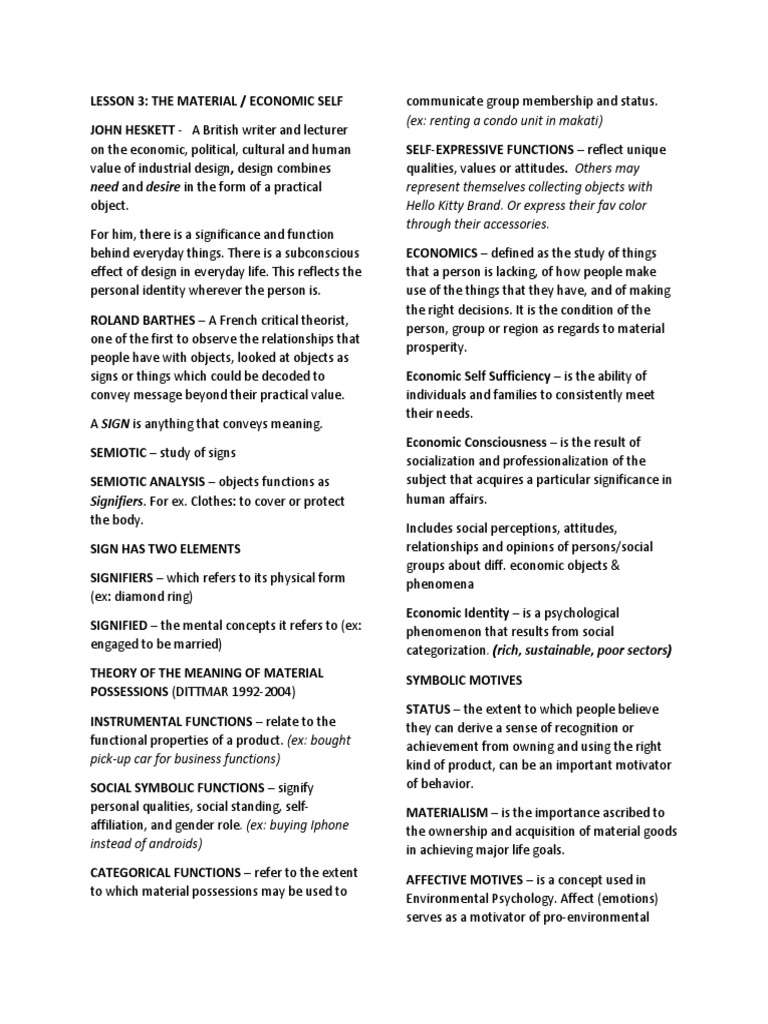 Lesson 3 Material Self | PDF | Consumerism | Affect (Psychology)
