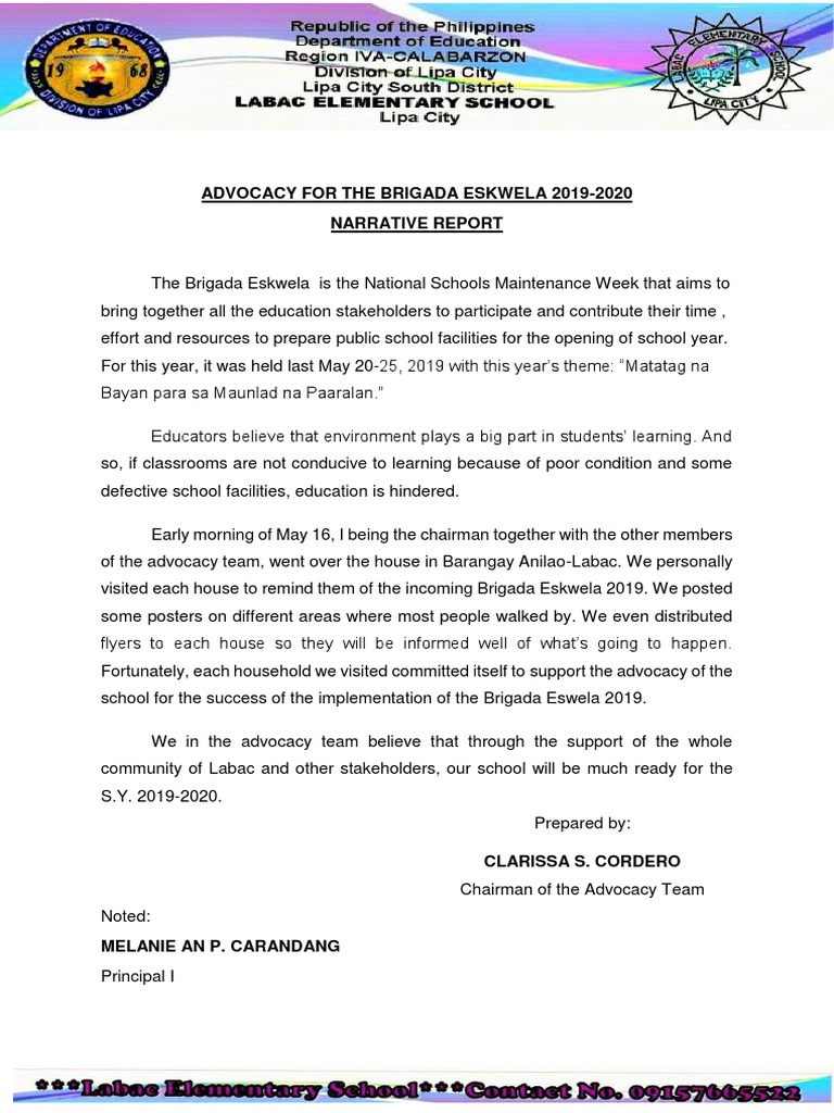 Brigada Eskwela 2019 Advocacy Report | PDF | Social Science