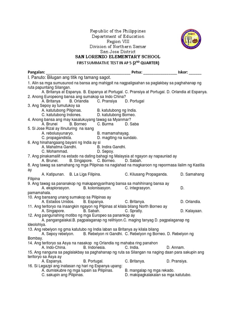 AP5 Q2 1st Summative With TOS | PDF