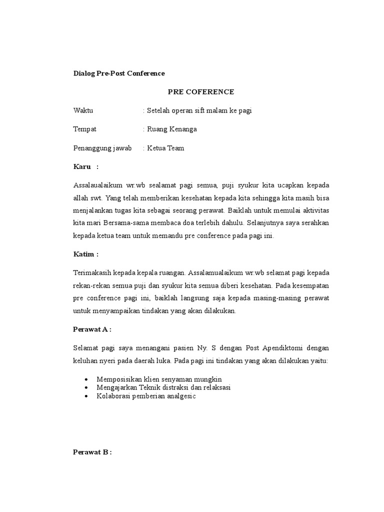 Dialog Pre Post Conference | PDF | Karier & Perkembangan | Kesehatan ...