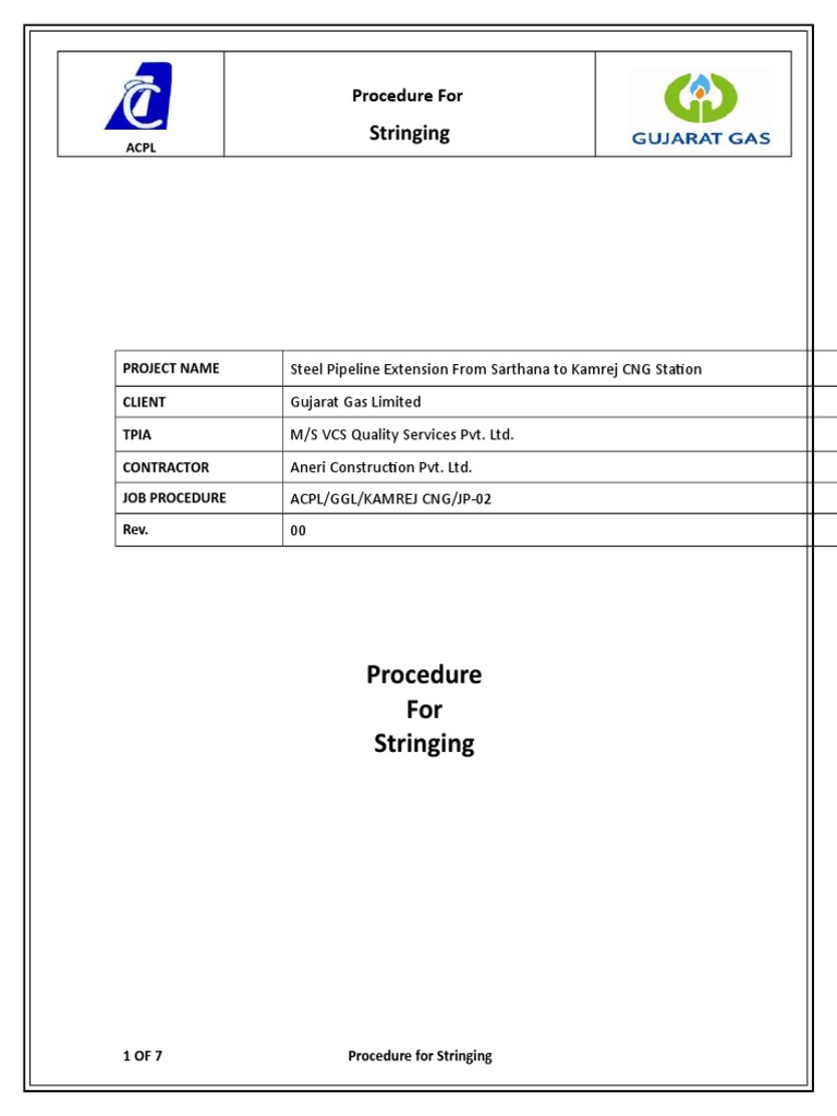 Sop of Stringing | PDF | Crane (Machine) | Pipe (Fluid Conveyance)