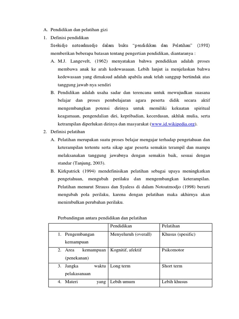 Pendidikan Dan Pelatihan Gizi | PDF