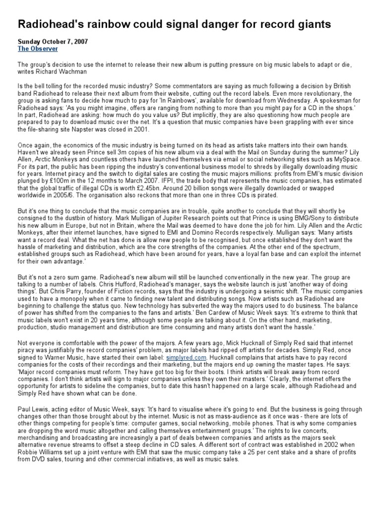 Case Study - Radiohead | PDF | Record Label | Music Industry