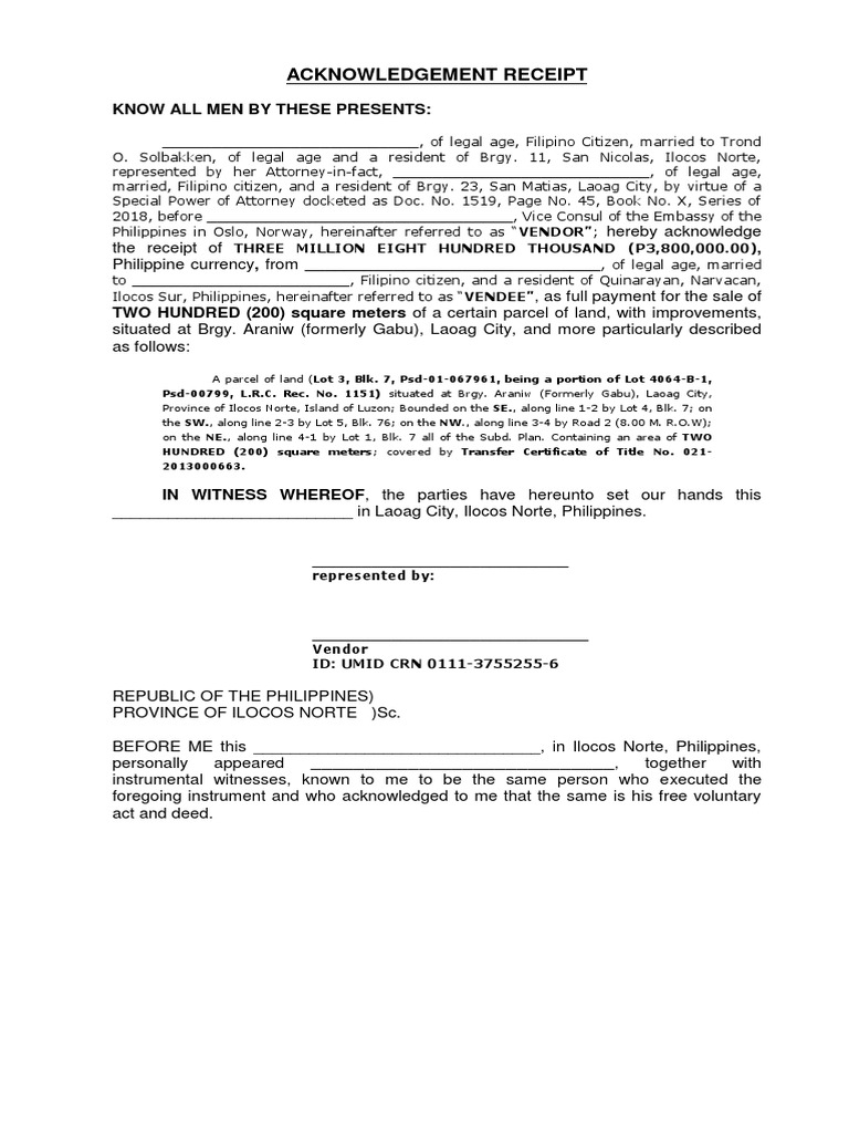 Acknowledgement Receipt for Lot Payment | PDF | Private Law