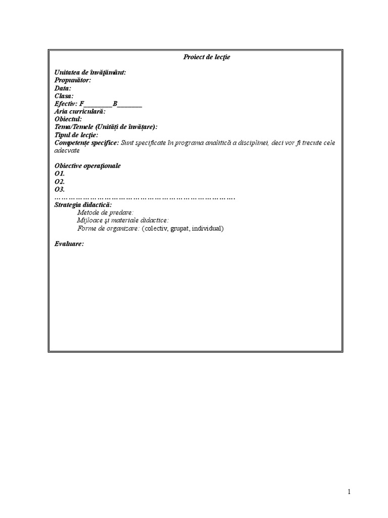 Proiect Didactic - Parte Introductiva - EFS | PDF