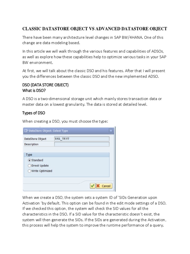 Classic DataStore Object Vs Advanced DataStore Object PDF | PDF | Data Type | Computer Data