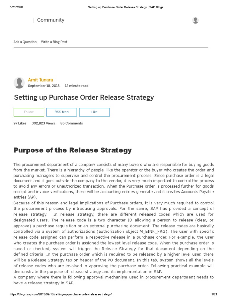 Setting Up Purchase Order Release Strategy - SAP Blogs | PDF ...