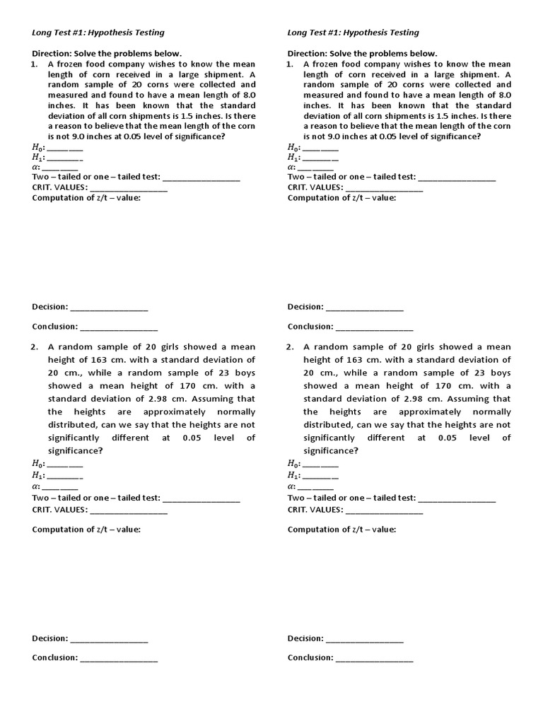 Hypothesis Testing for Mean Lengths | PDF | Statistical Hypothesis ...