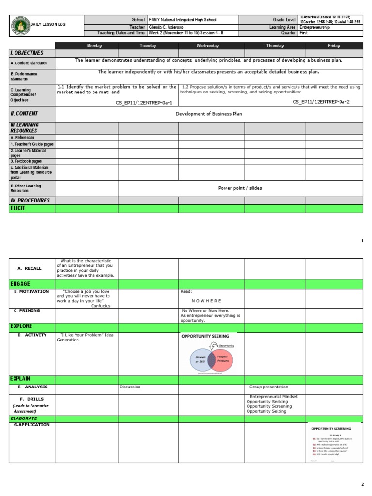 DLL Entrep Week3 | Download Free PDF | Entrepreneurship | Behavior ...