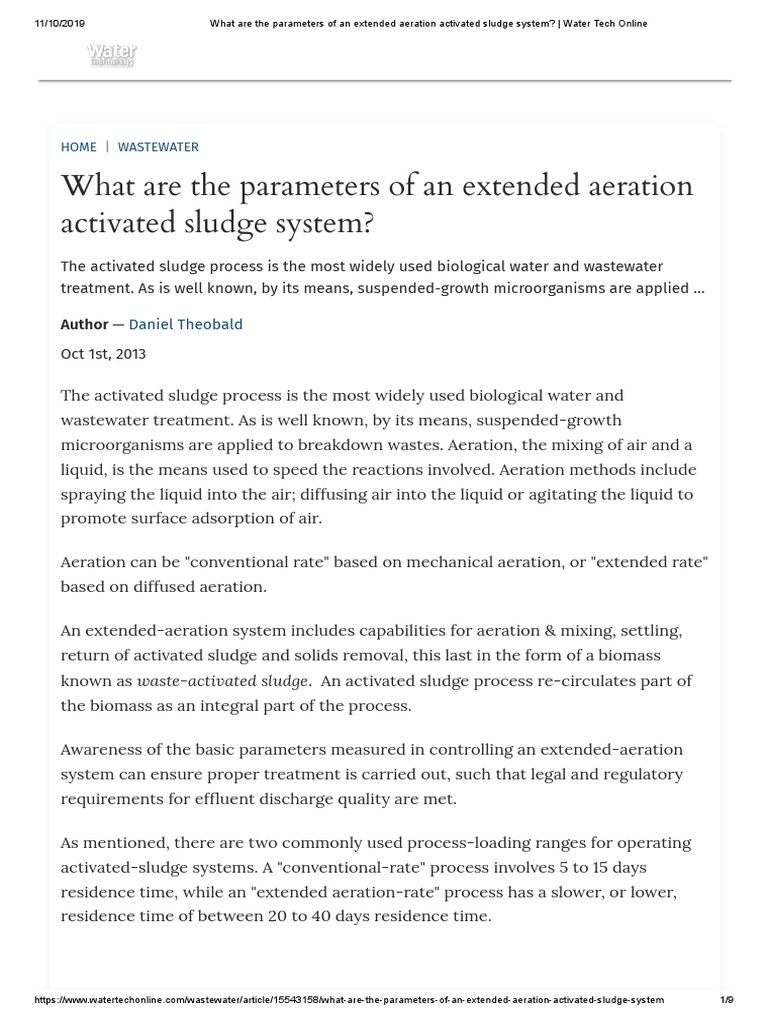 What Are The Parameters of An Extended Aeration Activated Sludge System ...