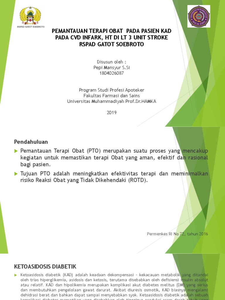 Presentasi PEMANTAUAN TERAPI OBAT PADA PASIEN KAD | PDF