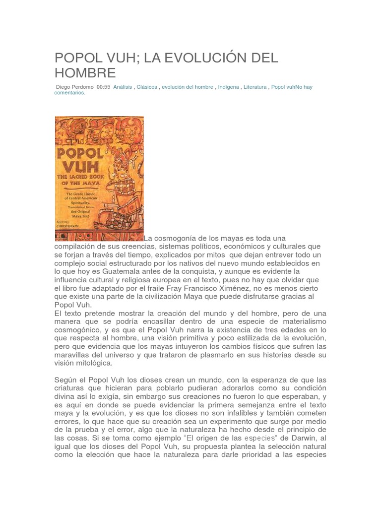 Popol Vuh: Evolución y Creación Maya | PDF | Homo Sapiens | Evolución