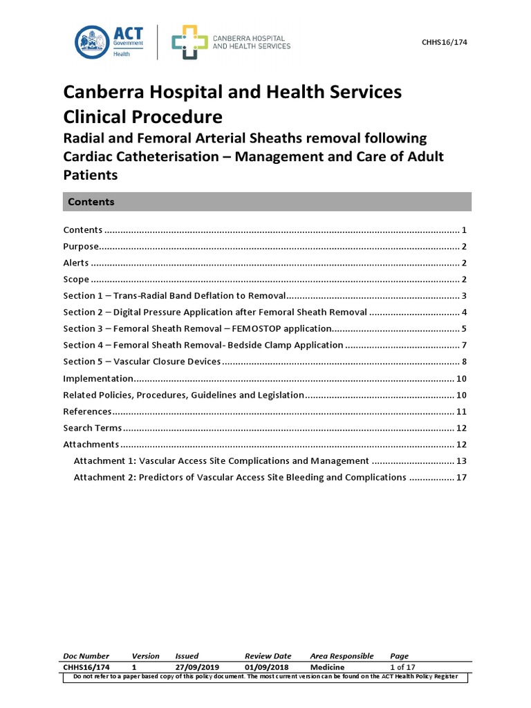 Radial and Femoral Arterial Sheaths Removal Following Cardiac ...